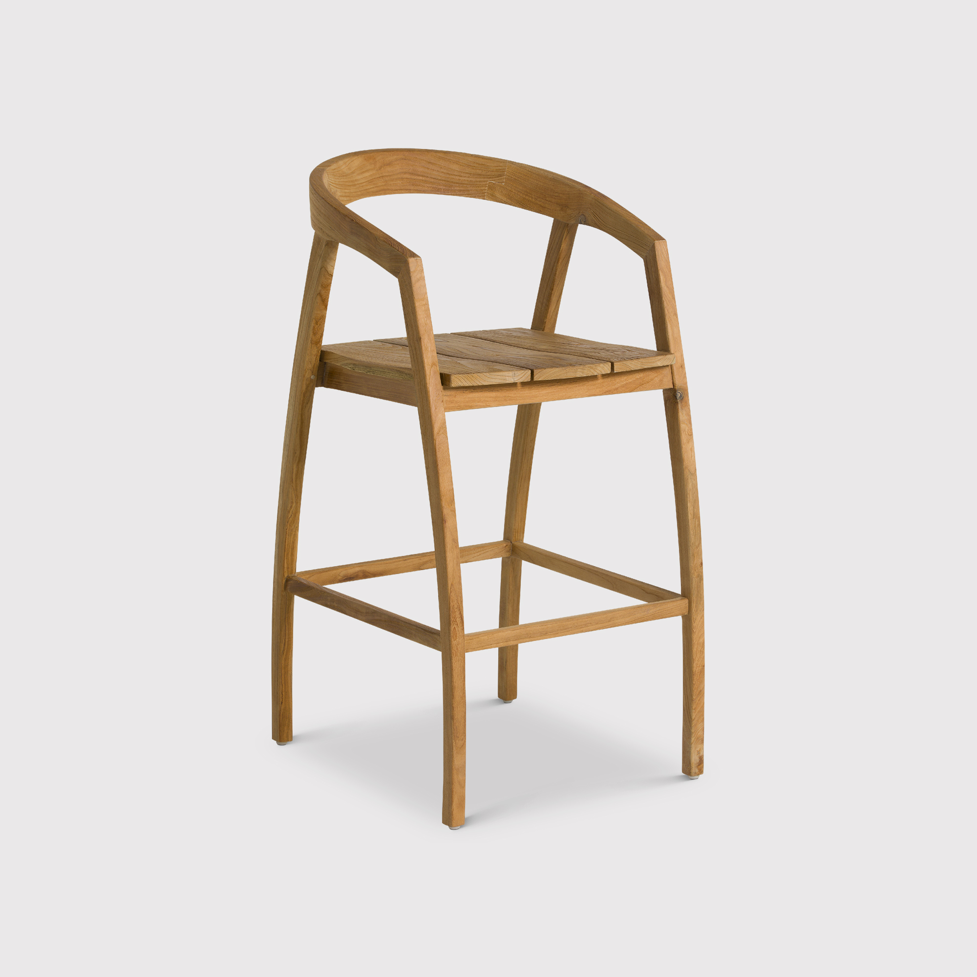 Grenada Brown Wood Open Back Barstool with Arms, Teak wood with natural ...