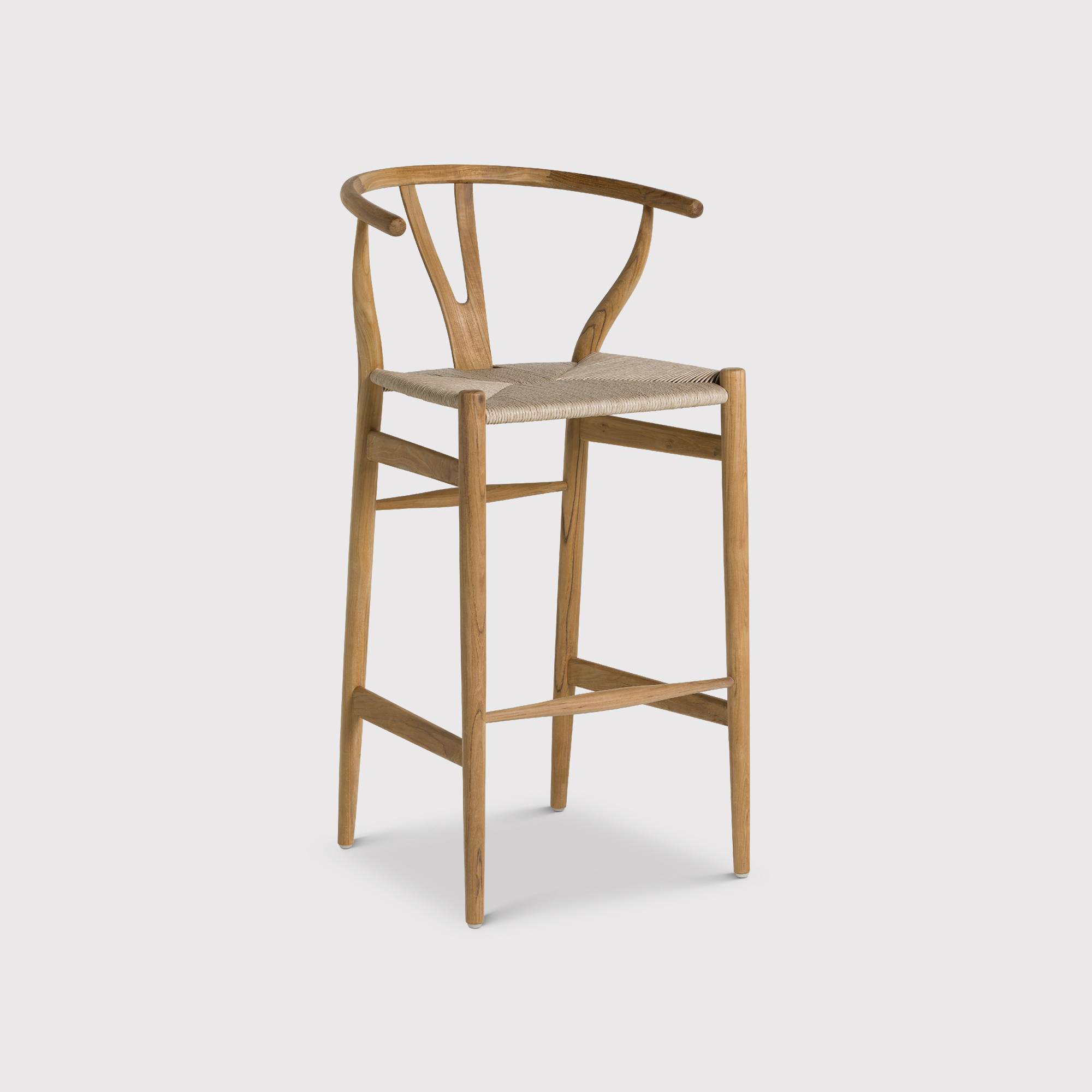 Grenada Brown Wood Open Back Barstool, Teak wood with natural sanded ...
