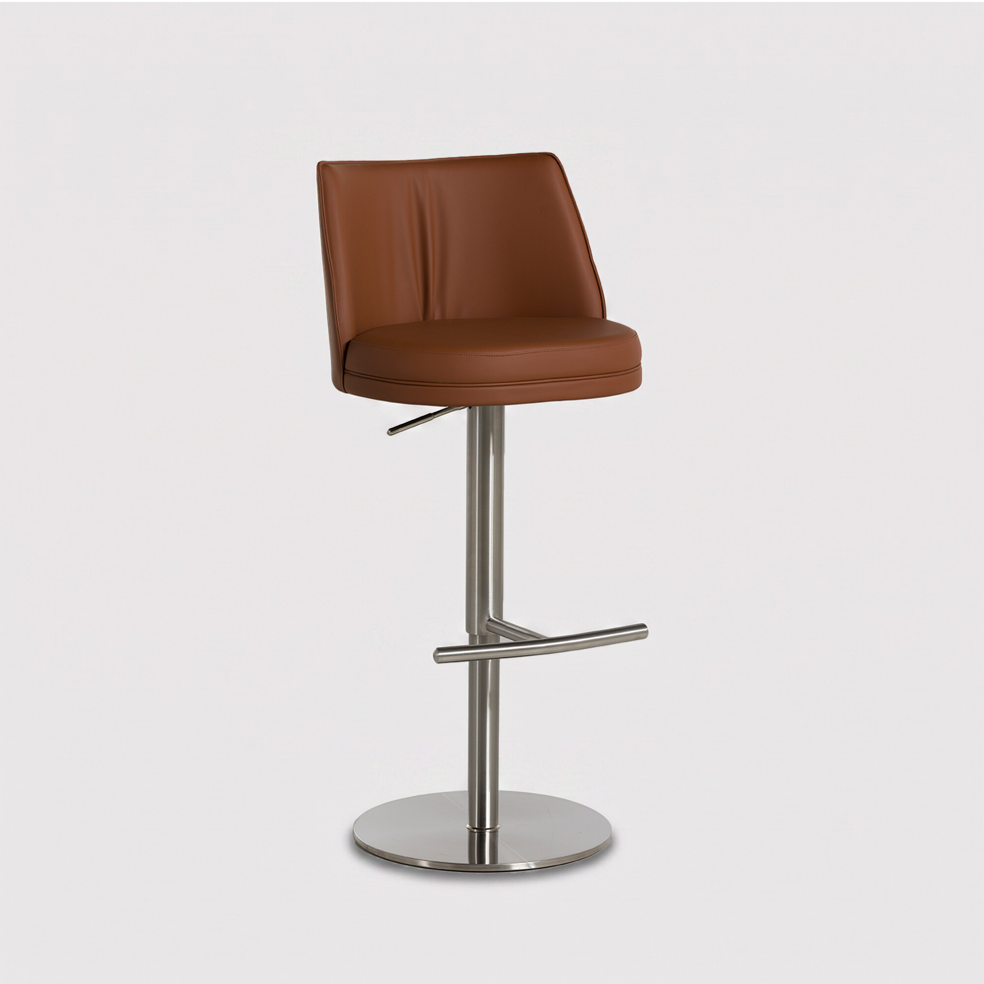 Albion Brown Faux Leather Bar Stool with Adjustable Base, Saddle Brown ...
