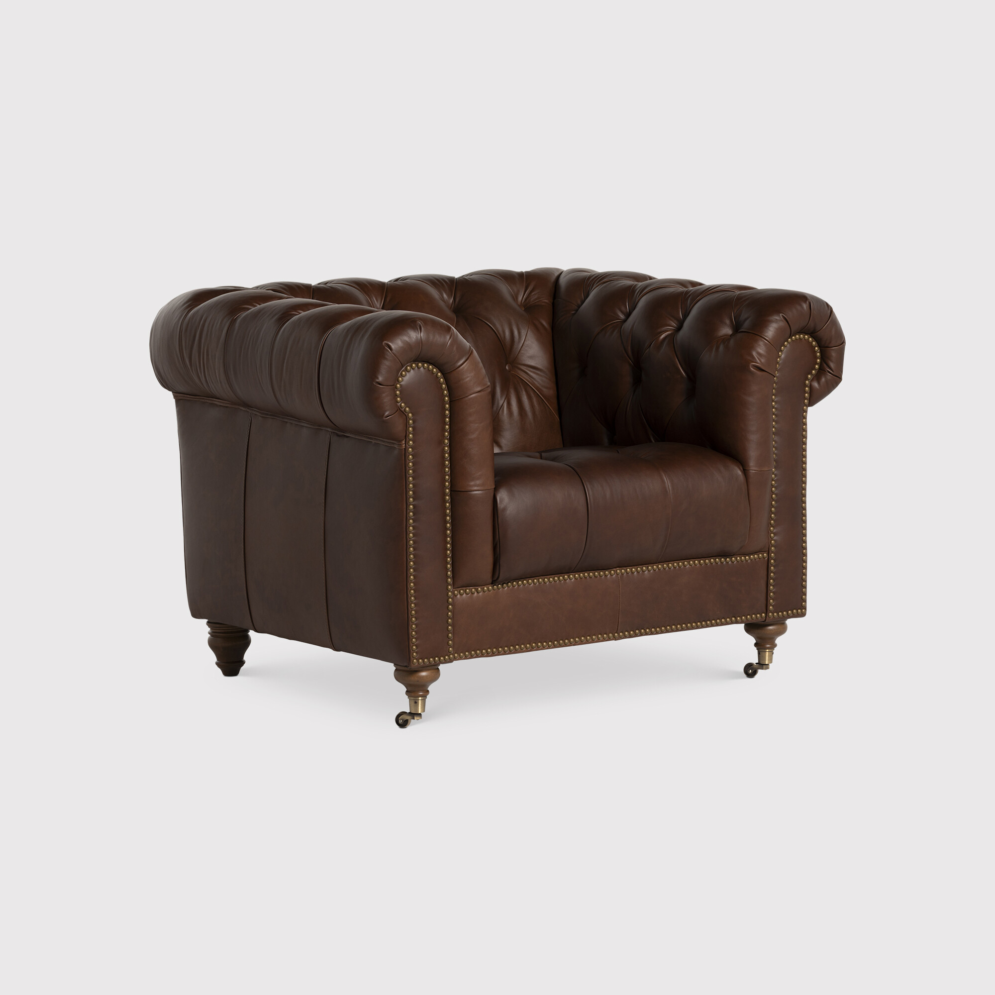 Caversham Brown Leather Chesterfield Armchair, Wildwood Noix - Barker ...