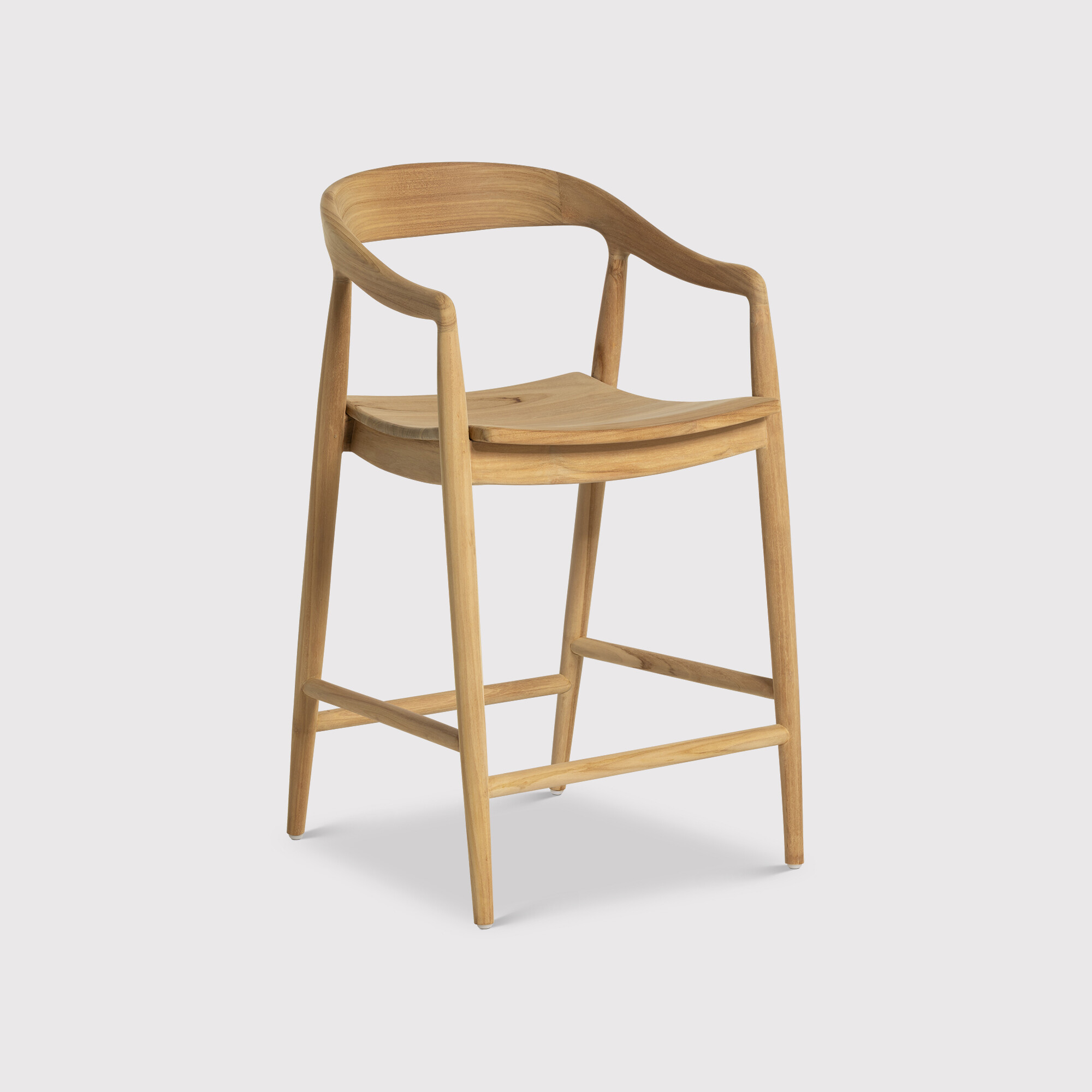 Canggu Curved Teak Wood Open Back Counter Stool, Fine Sanded - Barker ...