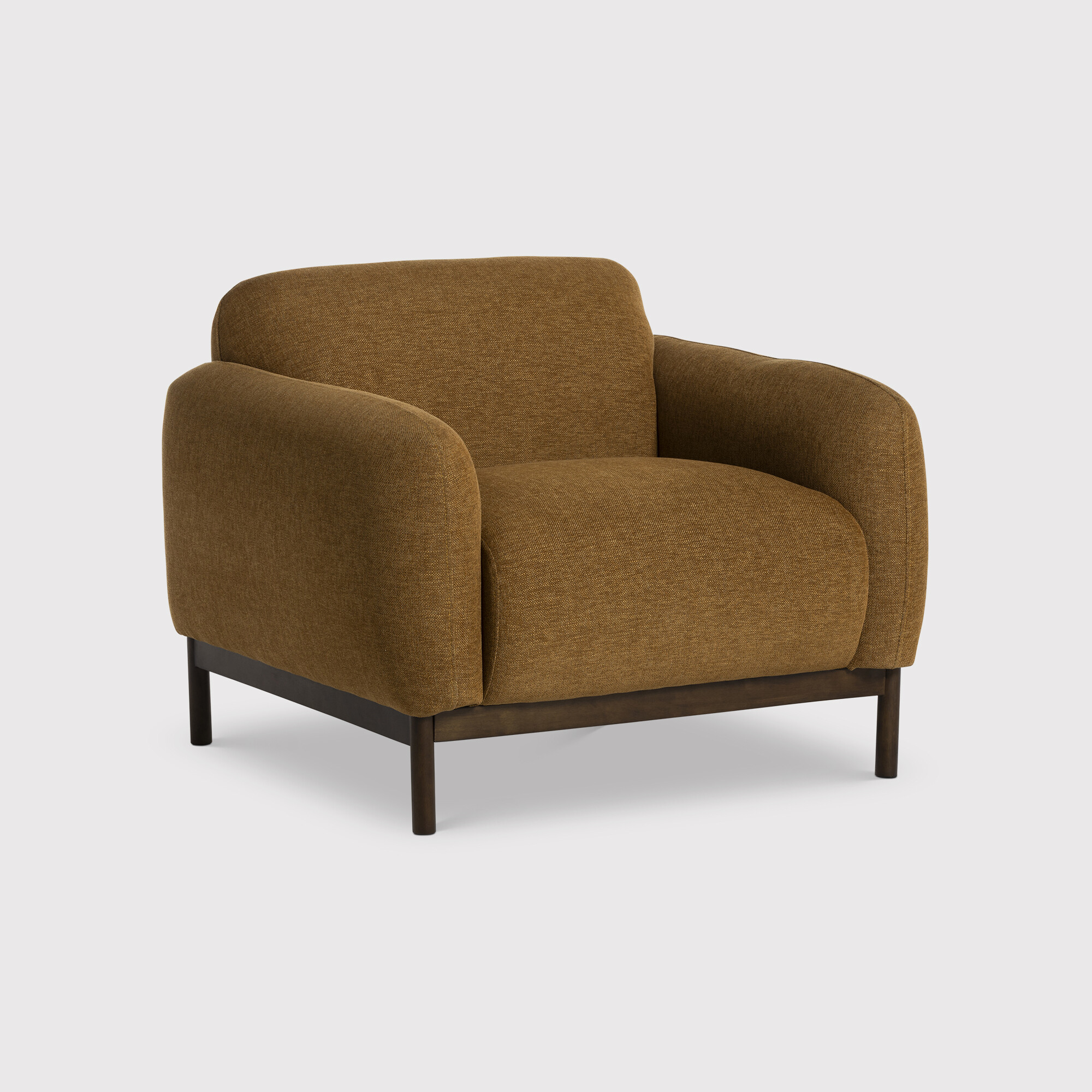 Connie Fabric Armchair with Timber Plinth, Golden - Barker & Stonehouse