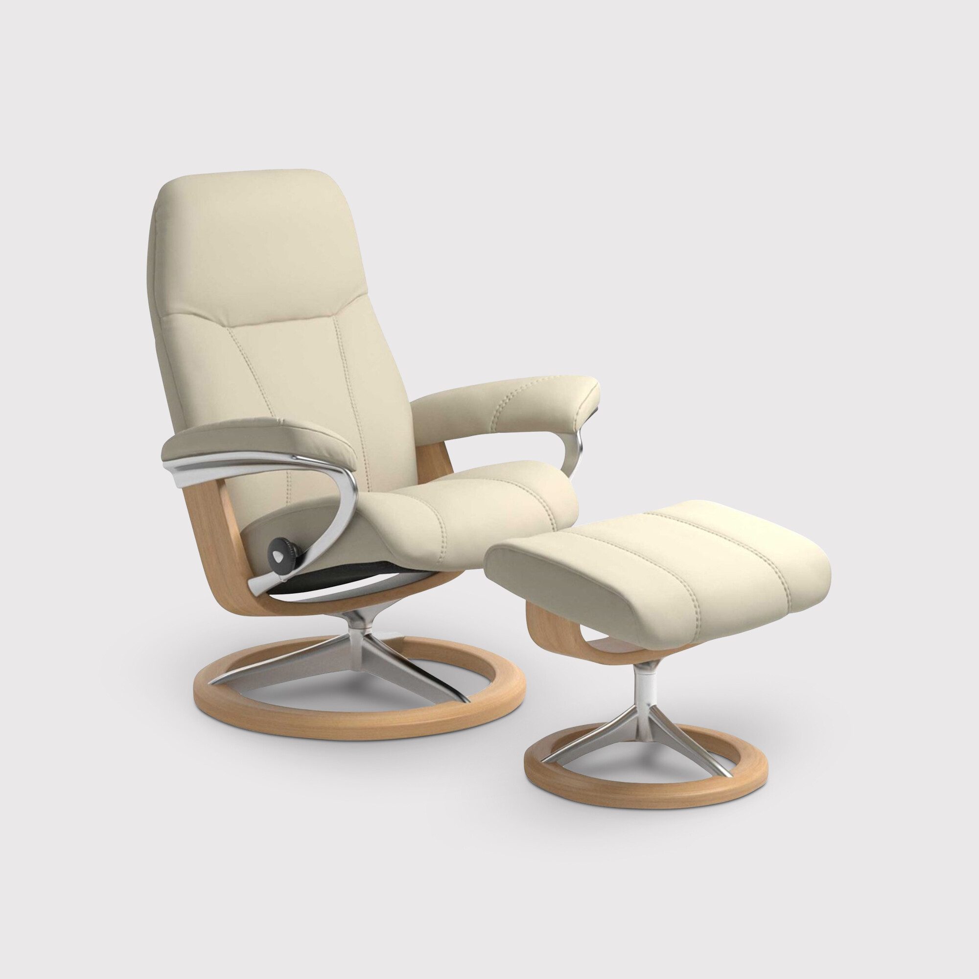 Stressless Consul Small Signature Neutral Batick Leather Recliner and ...