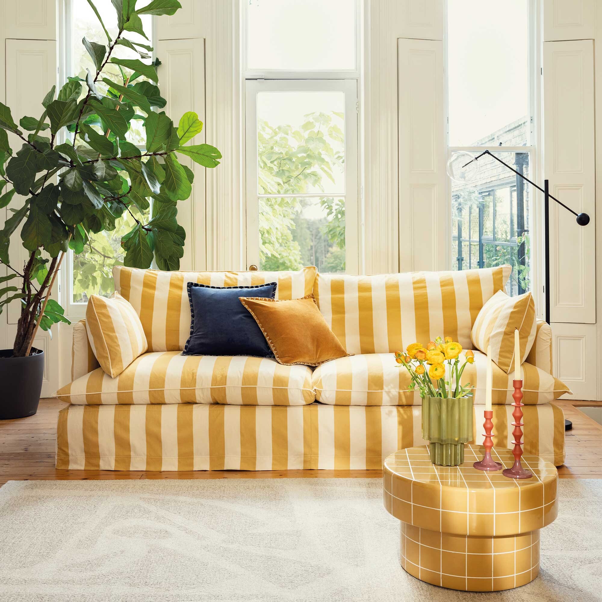 Tetrad Heritage Maja Loose Cover Grand 3 Seater Striped Fabric Sofa ...