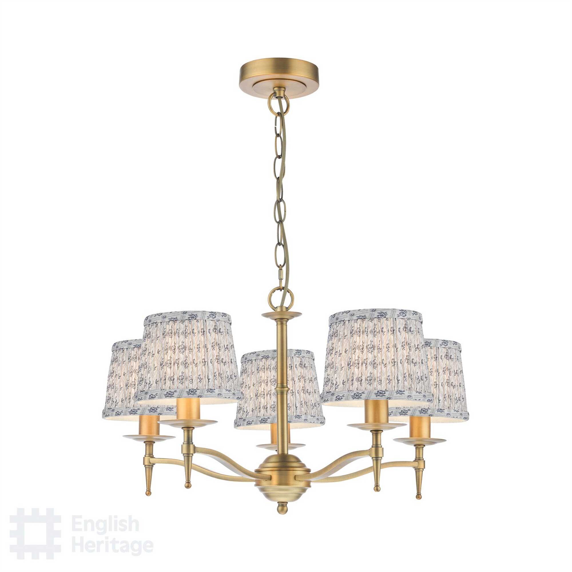 Marble Hill Aged Brass 5 Pendant Light with Shades, - Barker & Stonehouse
