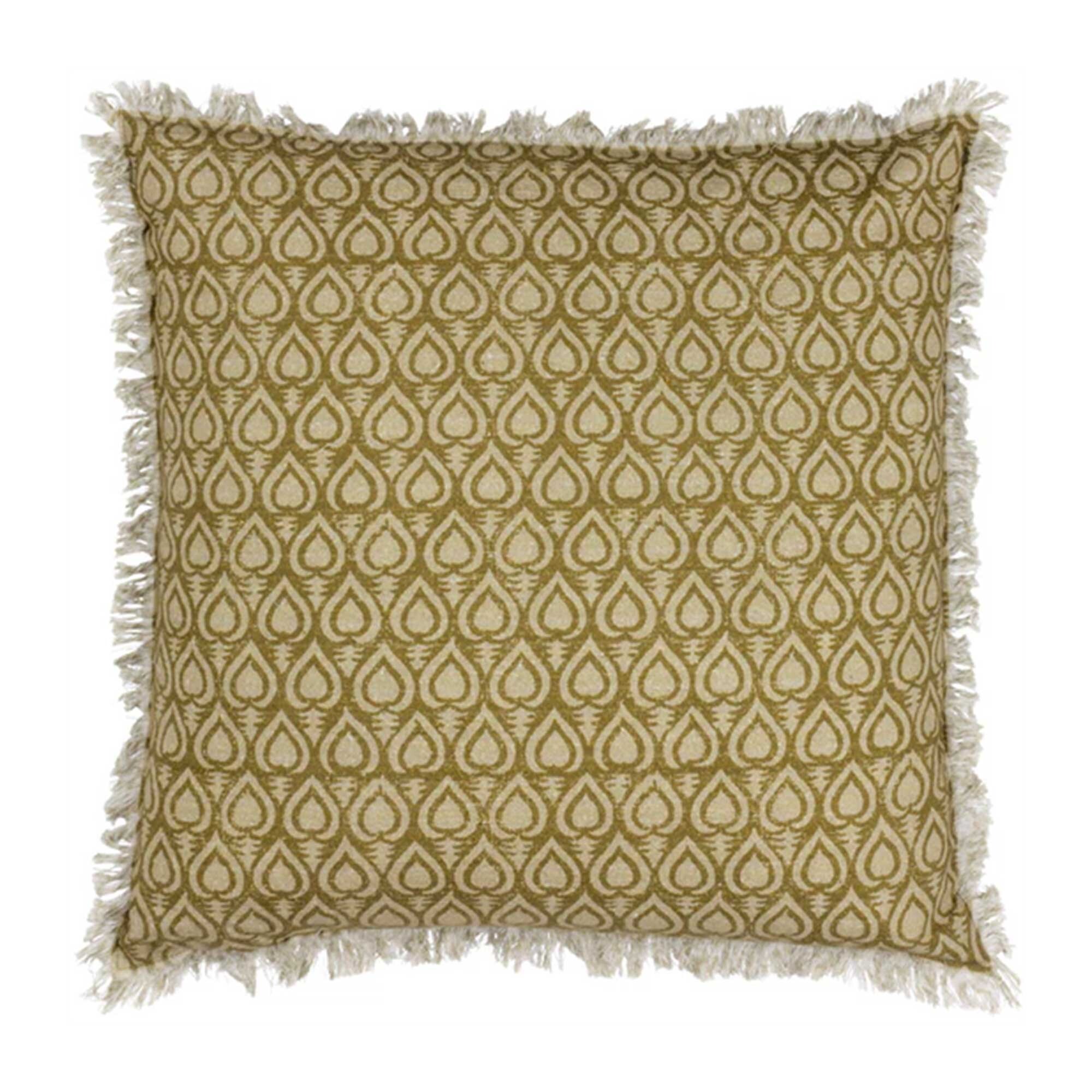 Olive Fringed Deco Cushion, Olive Green - Barker & Stonehouse