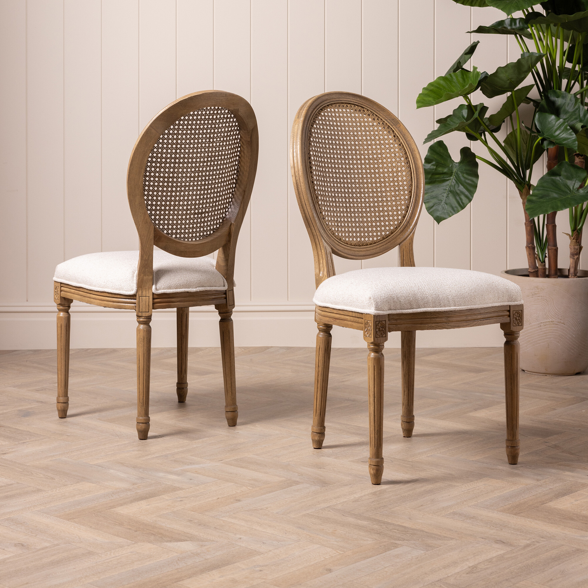 Reina Light Grey Fabric and Rattan Dining Chair, Light Grey - Barker ...