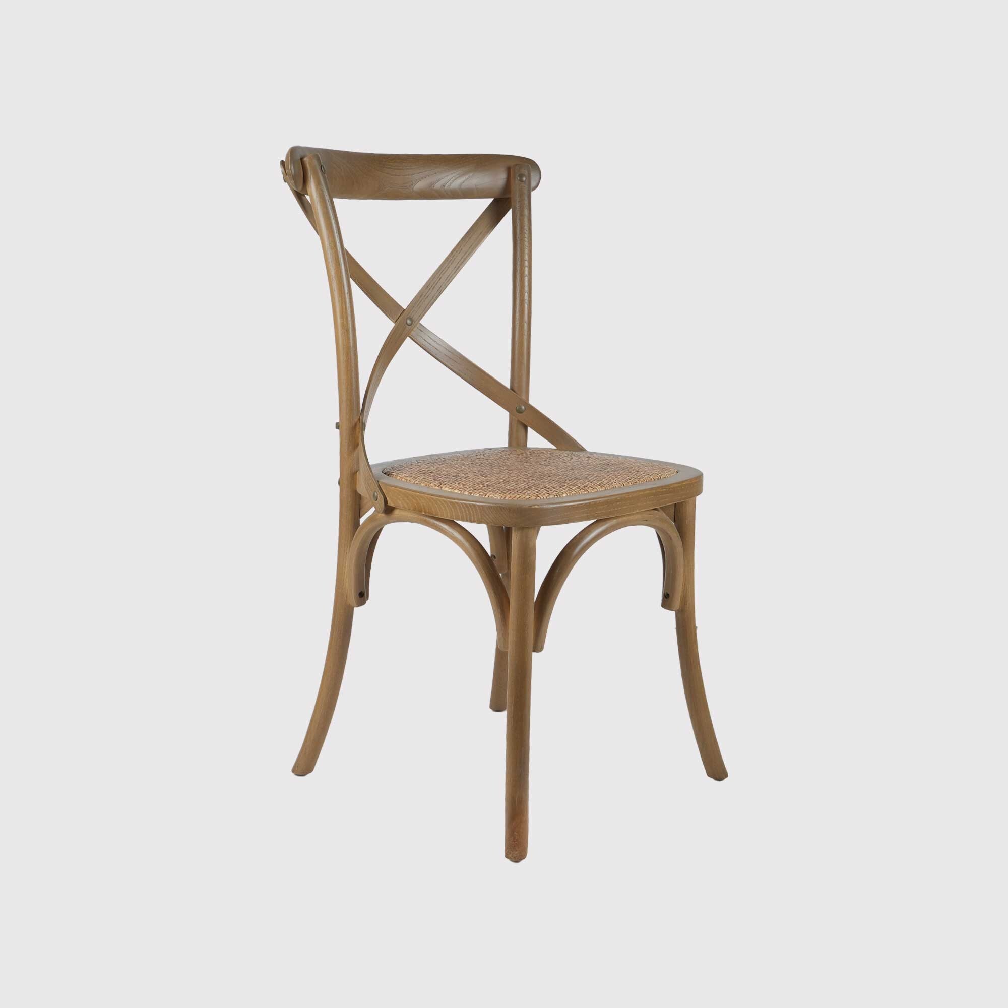 Reims Elm Wood Open Back Dining Chair with Rattan Seat, Natural Wheat ...