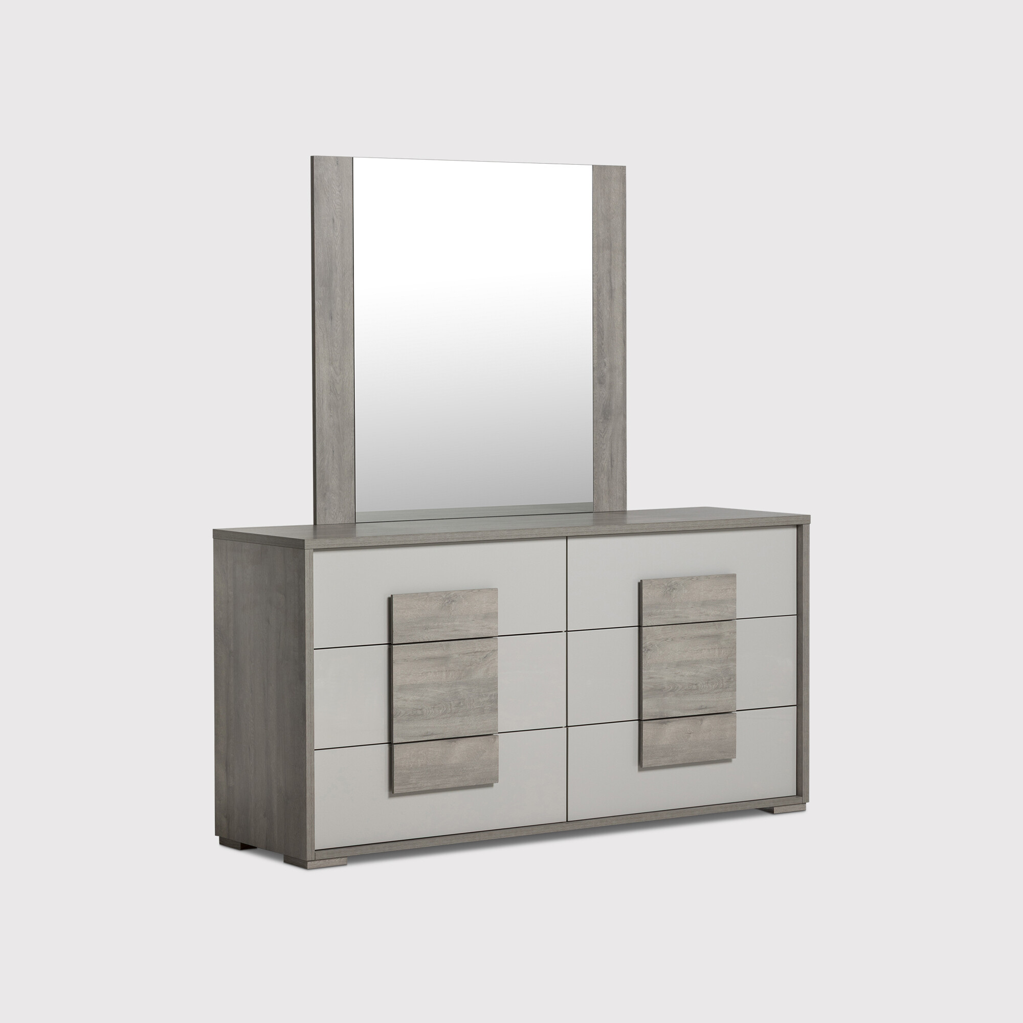 Rania Grey 6 Drawer Dressing Table with Rectangle Mirror, Silver Ash ...