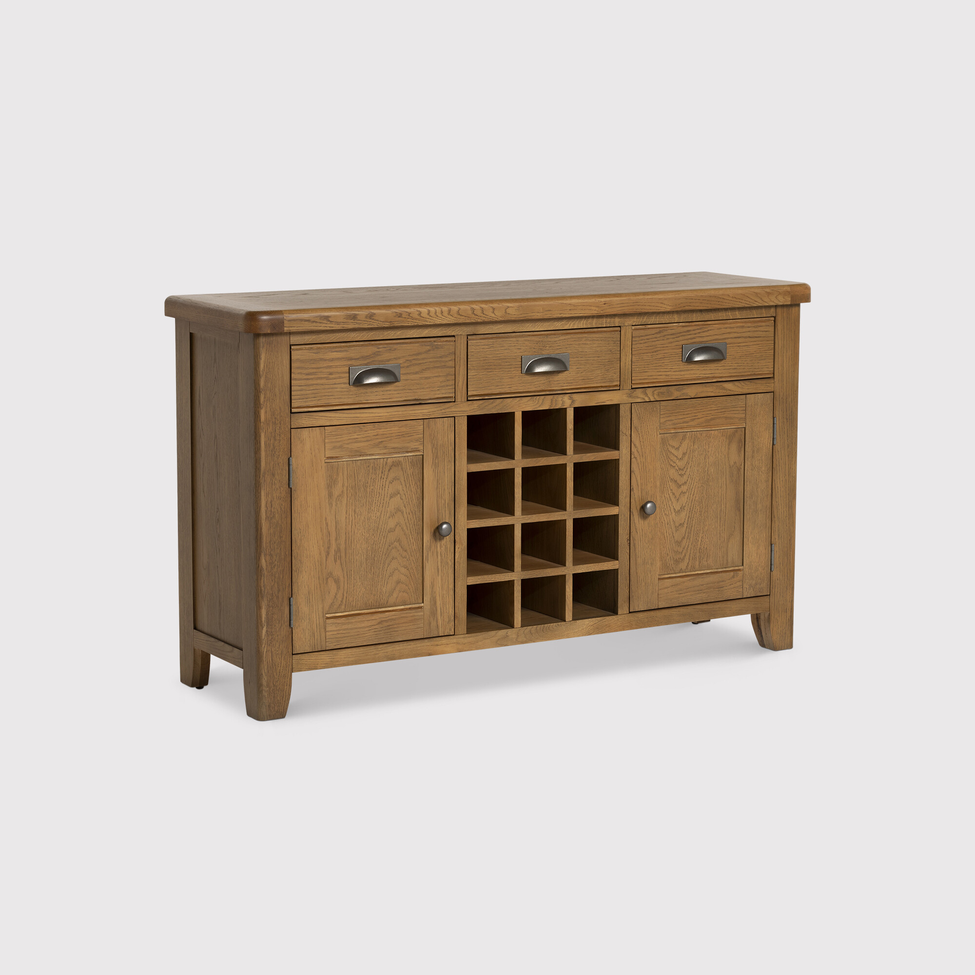 Raithwaite Large 3 Drawer, Two Door Solid Oak Sideboard, Rustic Oak - Barker & Stonehouse