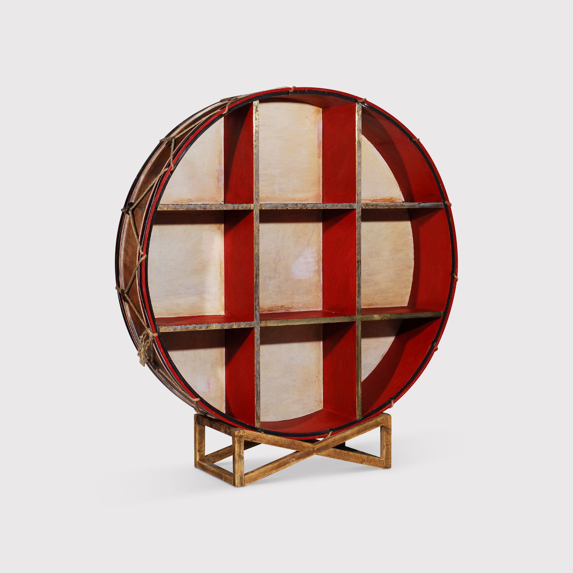 Timothy Oulton Regiment 6ft Drum Bookcase With Stand Oxidised Brass