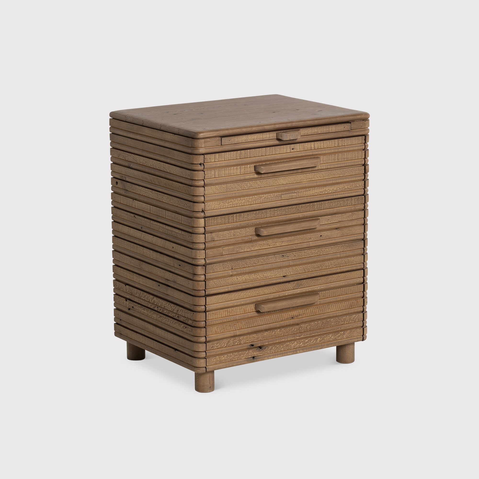 Tamia Rustic Oak Reclaimed Wood 3 Drawer Wide Bedside Table, In Rustic ...