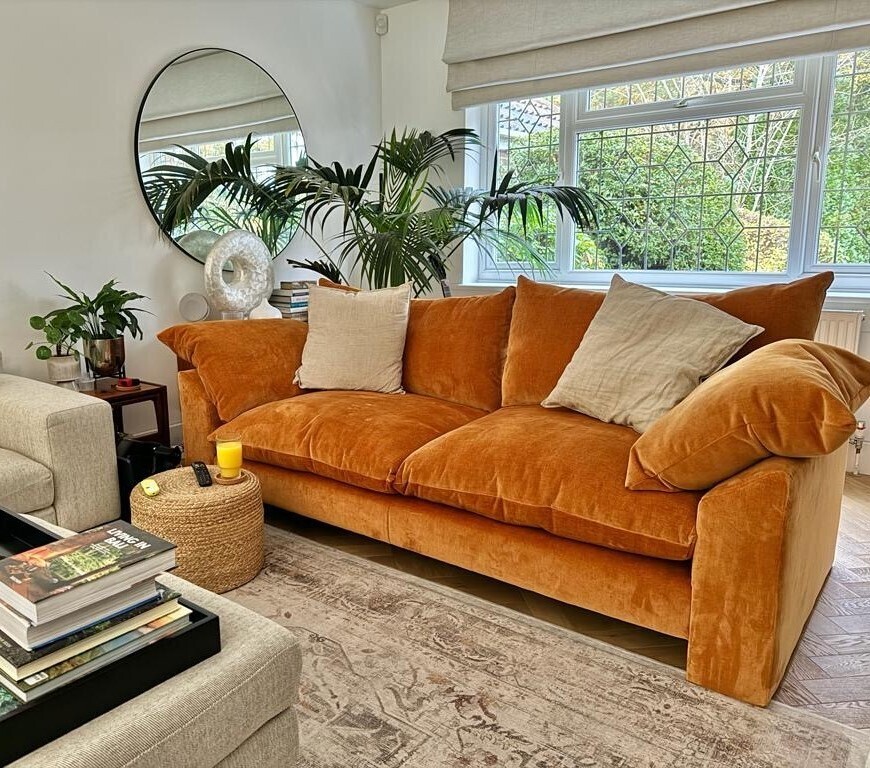 Hoxton Large Orange Chenille Fabric 3 Seater Sofa, Dusk Marmalade ...