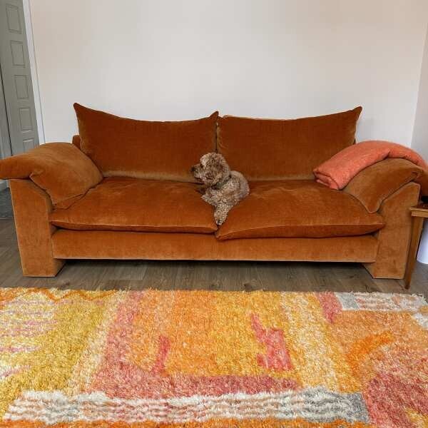 Hoxton Large Orange Chenille Fabric 3 Seater Sofa, Dusk Marmalade ...