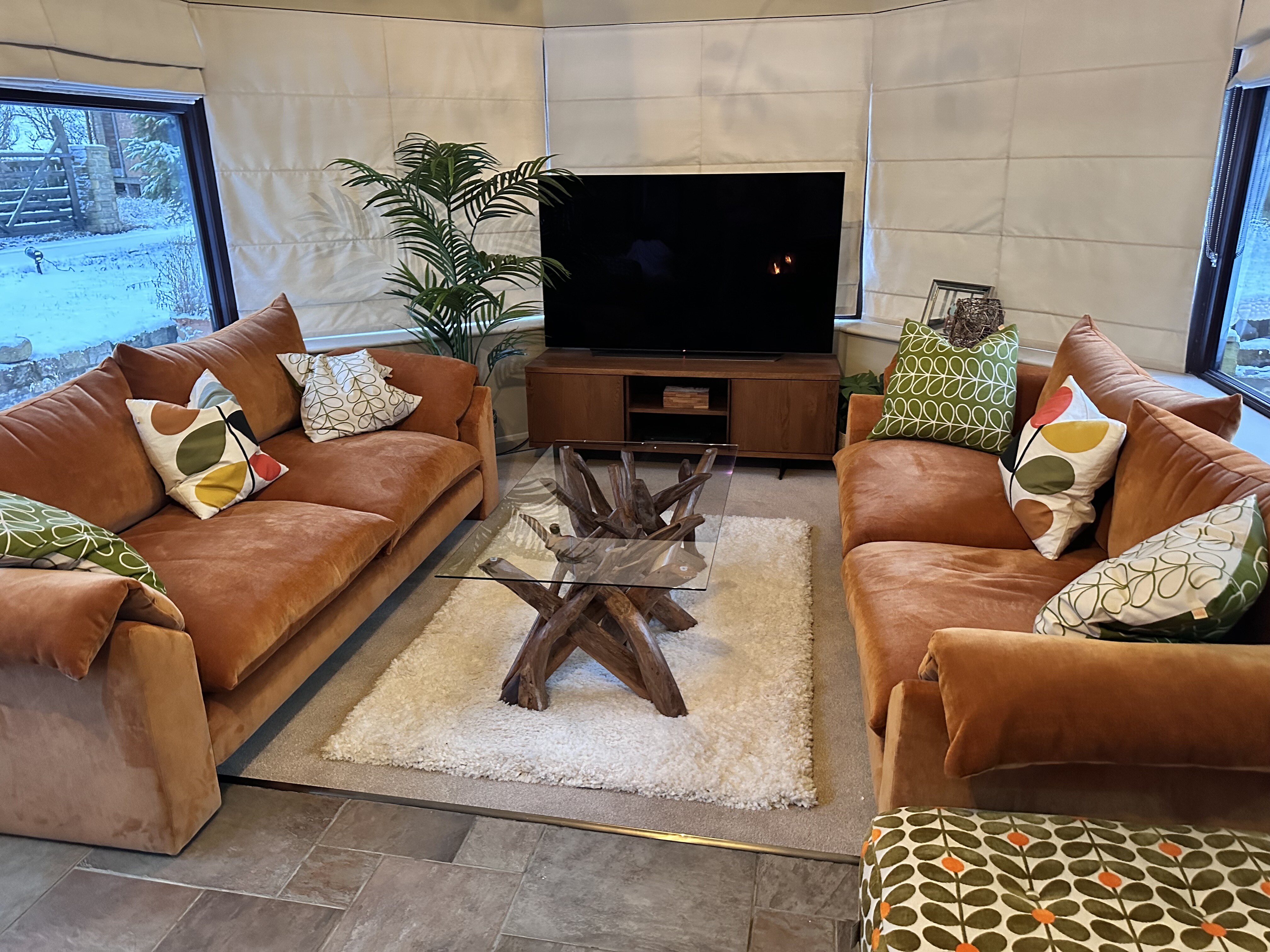 Hoxton Large Orange Chenille Fabric 3 Seater Sofa, Dusk Marmalade ...