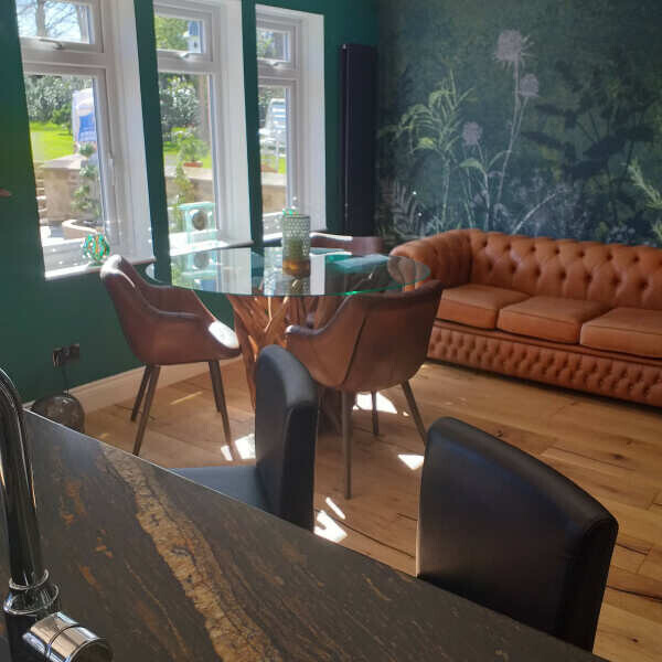 Whinfell Round Glass Top and Teak Root Wood Base 130cm Dining Table ...