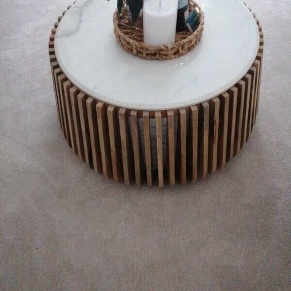 Ombra Mango Wood and White Marble Coffee Table, White Marble and ...