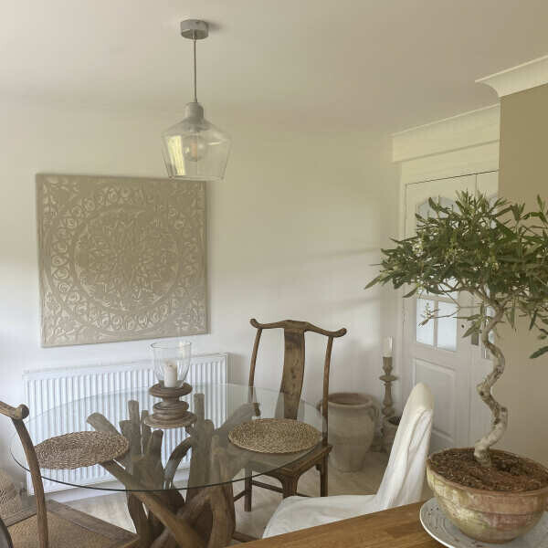 Whinfell Round Glass Top and Teak Root Wood Base 130cm Dining Table ...