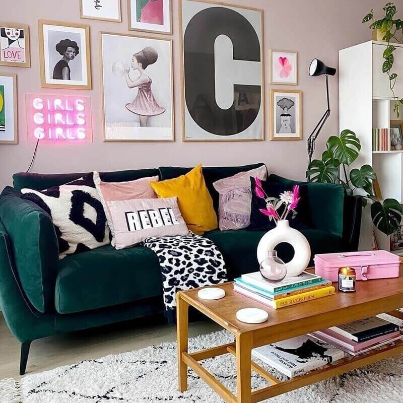 Boone Velvet 3 Seater Sofa, Green with Black Metal Legs - Barker ...