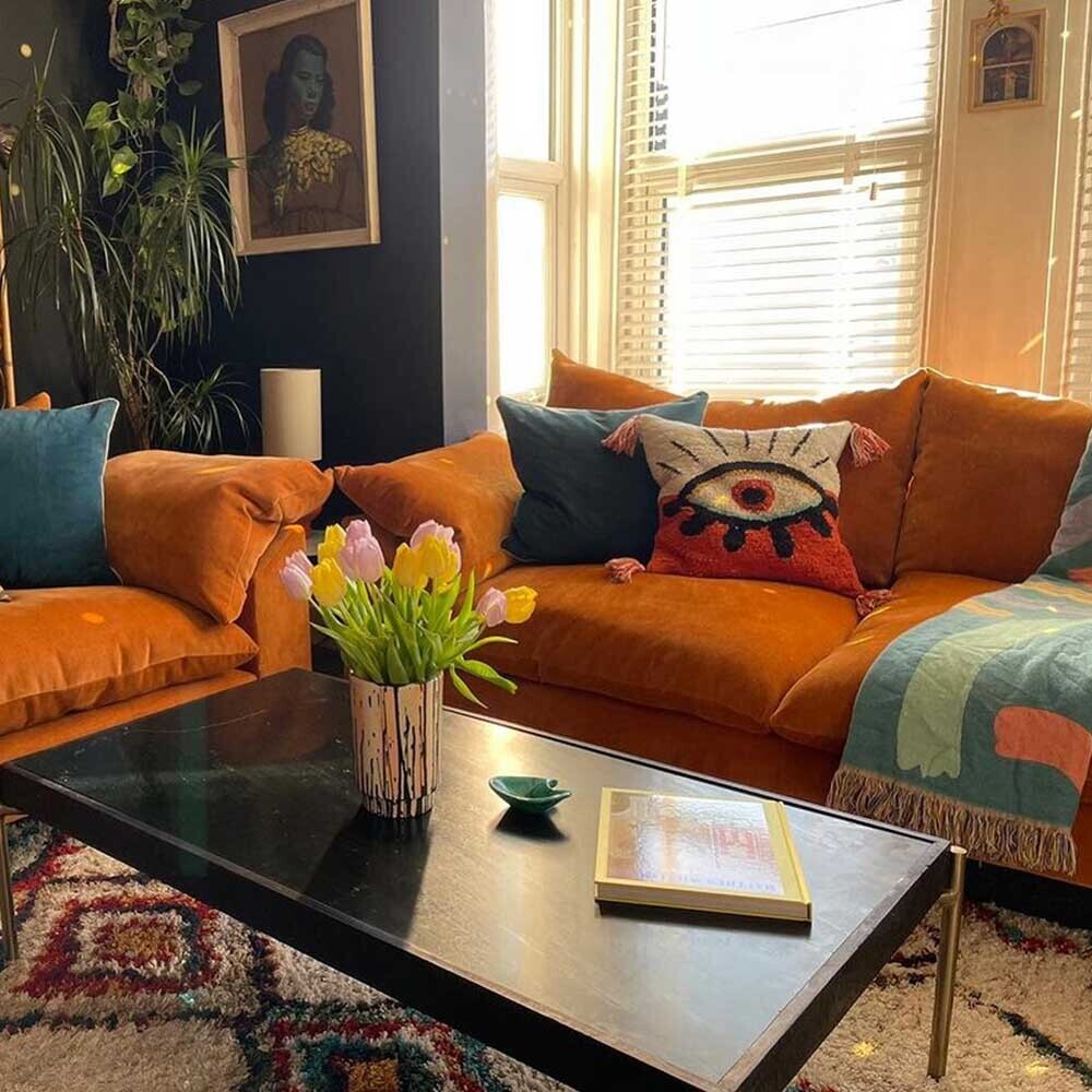 Hoxton Large Orange Chenille Fabric 3 Seater Sofa, Dusk Marmalade ...