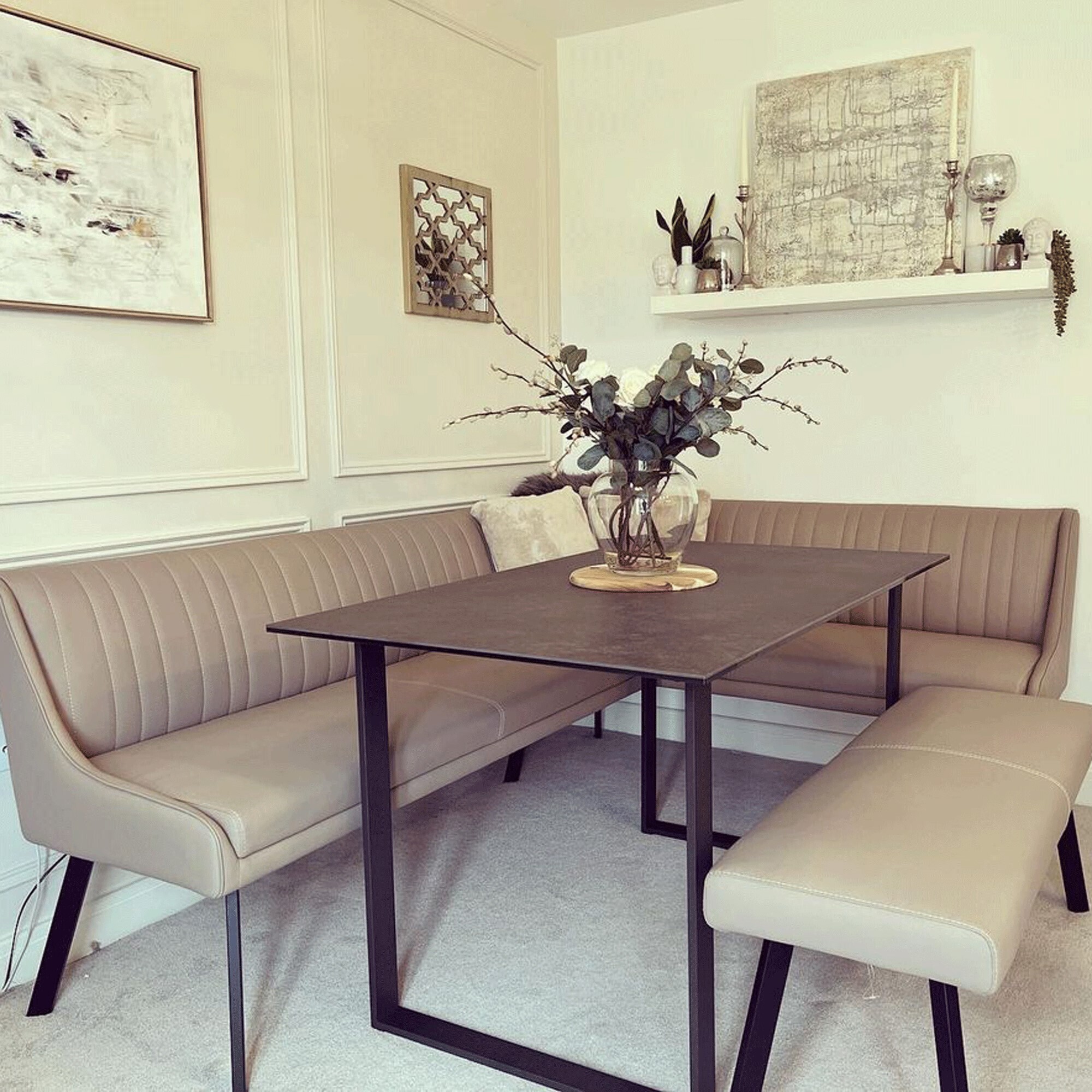 Belize Dining Bench, Taupe PU Leather and Black Steel - Barker & Stonehouse