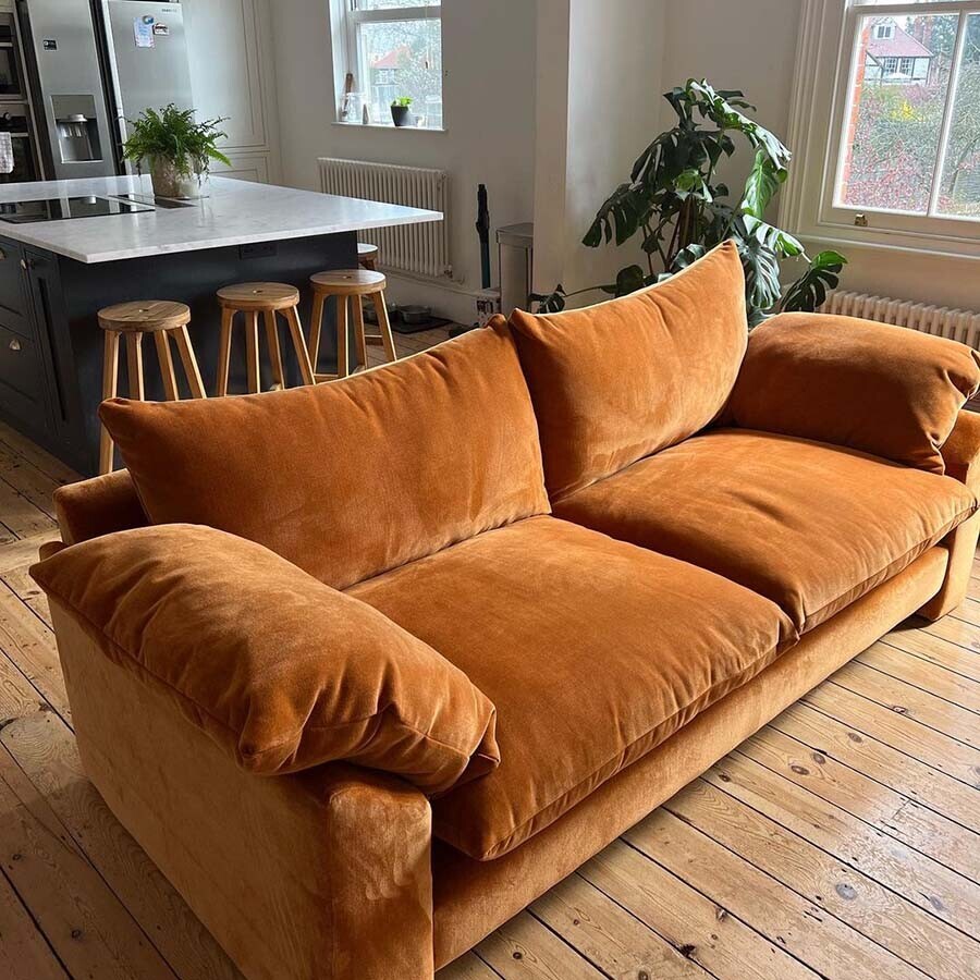Hoxton Large Orange Chenille Fabric 3 Seater Sofa, Dusk Marmalade ...