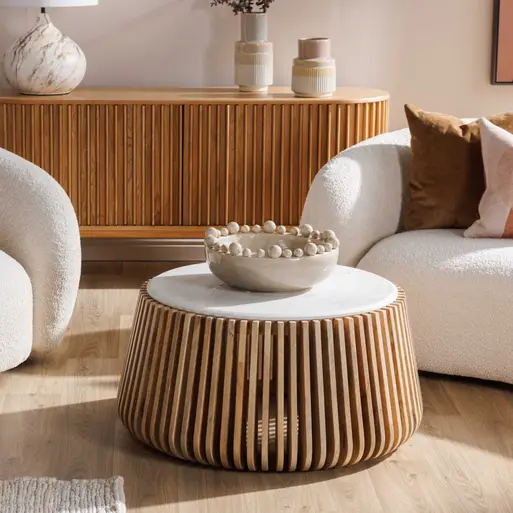White and wood round coffee table store