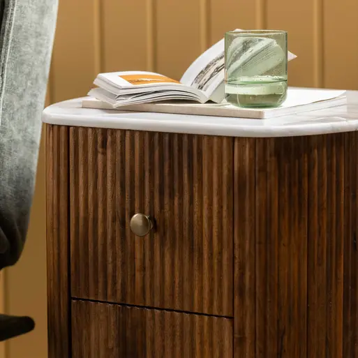 white marble top bedside table